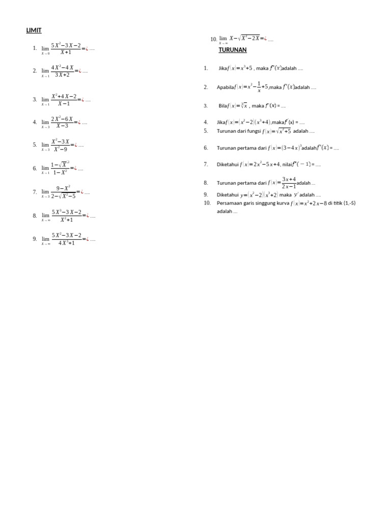 Limit dan Turunan Fungsi Matematika | PDF