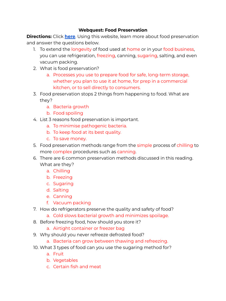 1a. KEY Webquest - Food Preservation | PDF | Food Preservation | Canning