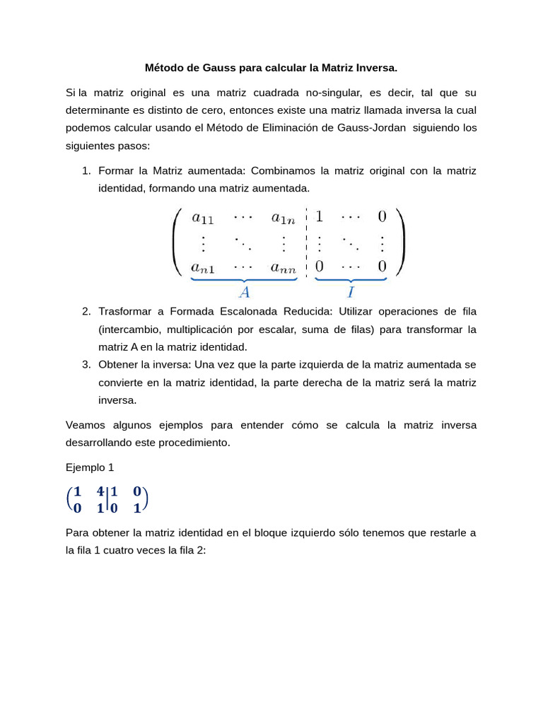 Método de Gauss para Calcular La Matriz Inversa | PDF