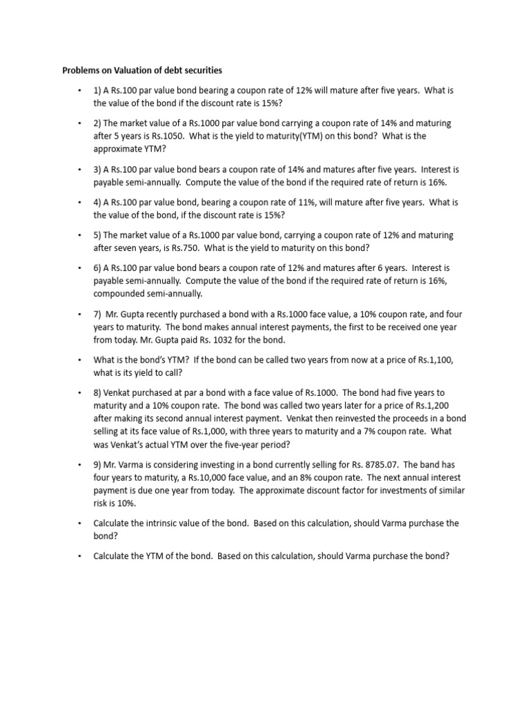 WM - Worksheet 2 - Valuation of Debt Securities | PDF | Bonds (Finance ...