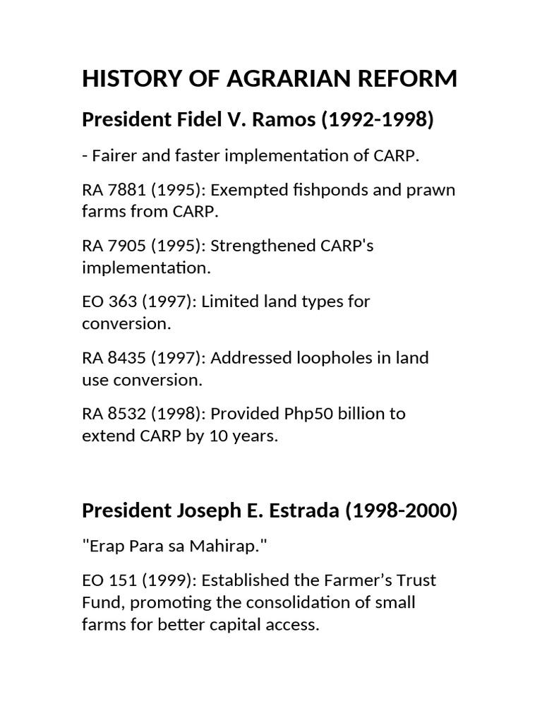 Agrarian Reform History in the Philippines | PDF