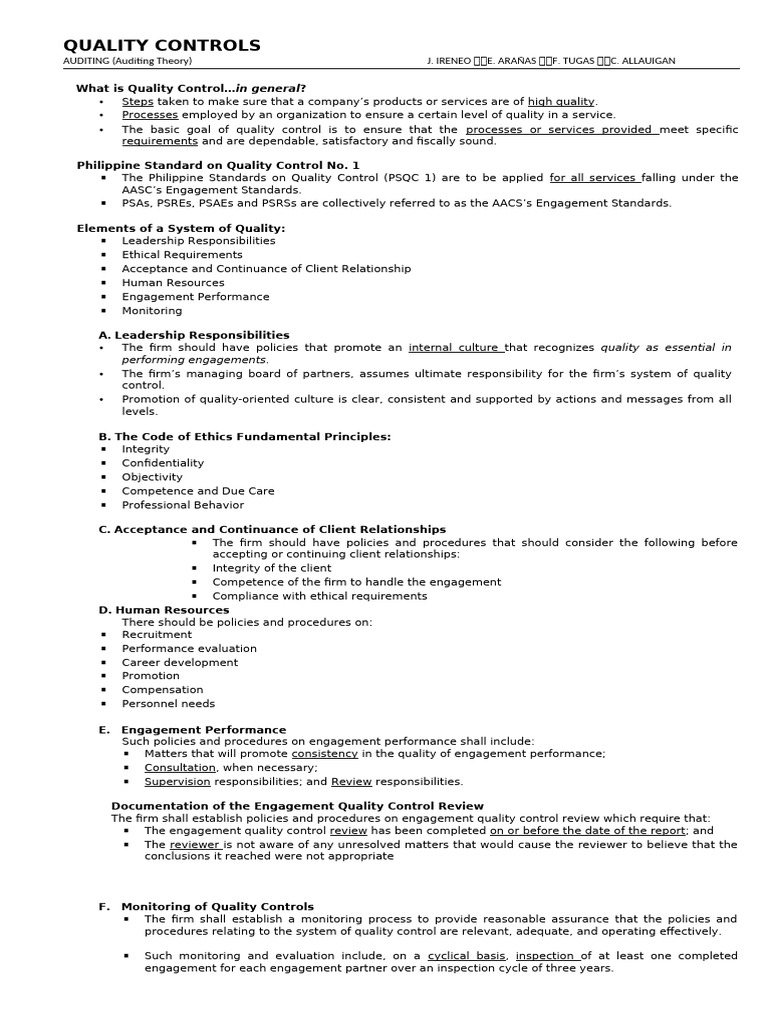Quality Controls | PDF | Audit | Quality Management