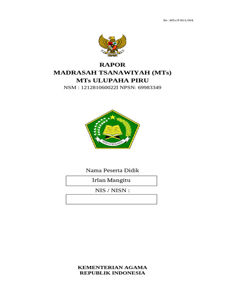 Raport Irlan Mangitu MTs Ulupaha Piru | PDF