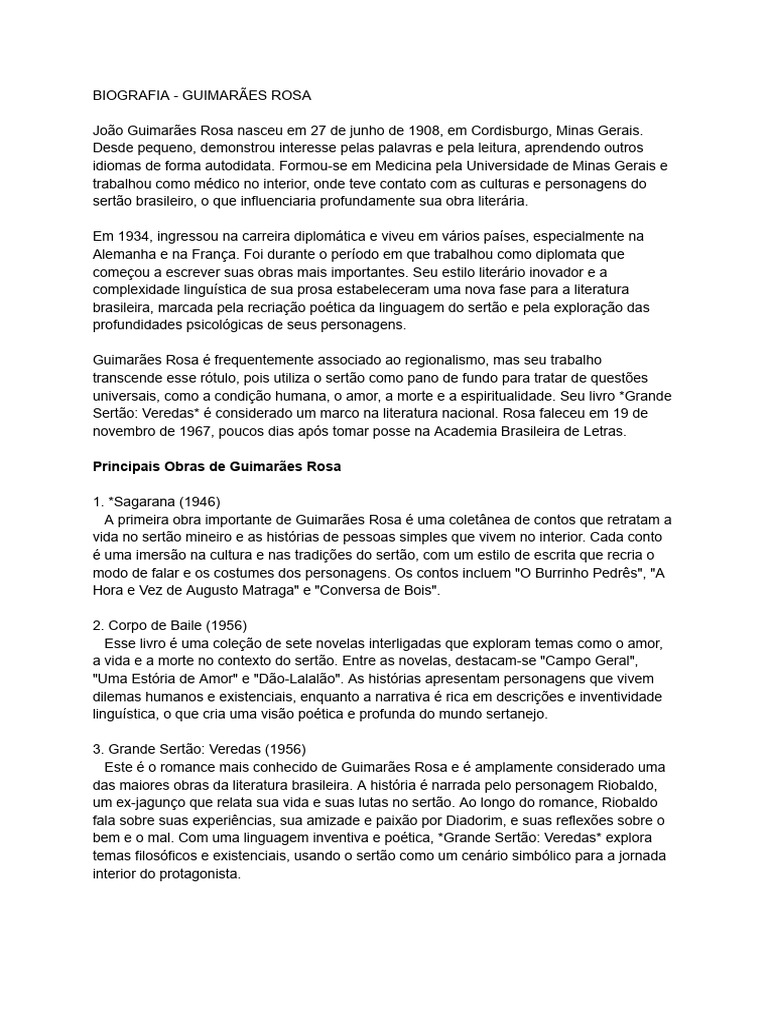 Biografia de Guimarães Rosa | PDF | Contos