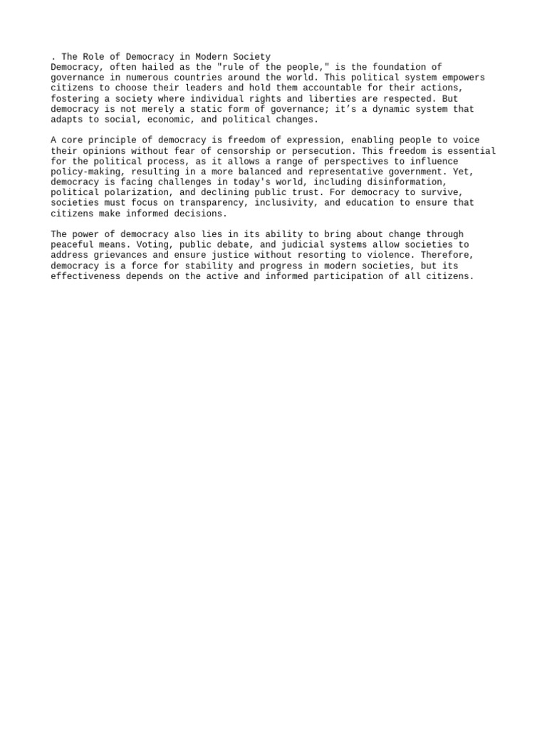 The Role of Democracy in Modern SOCIETY | PDF