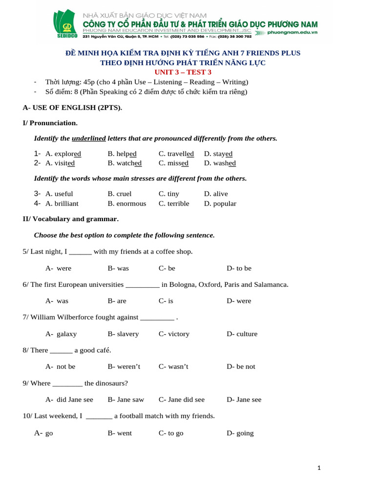 Unit 3 Test for Friends Plus 7 | PDF