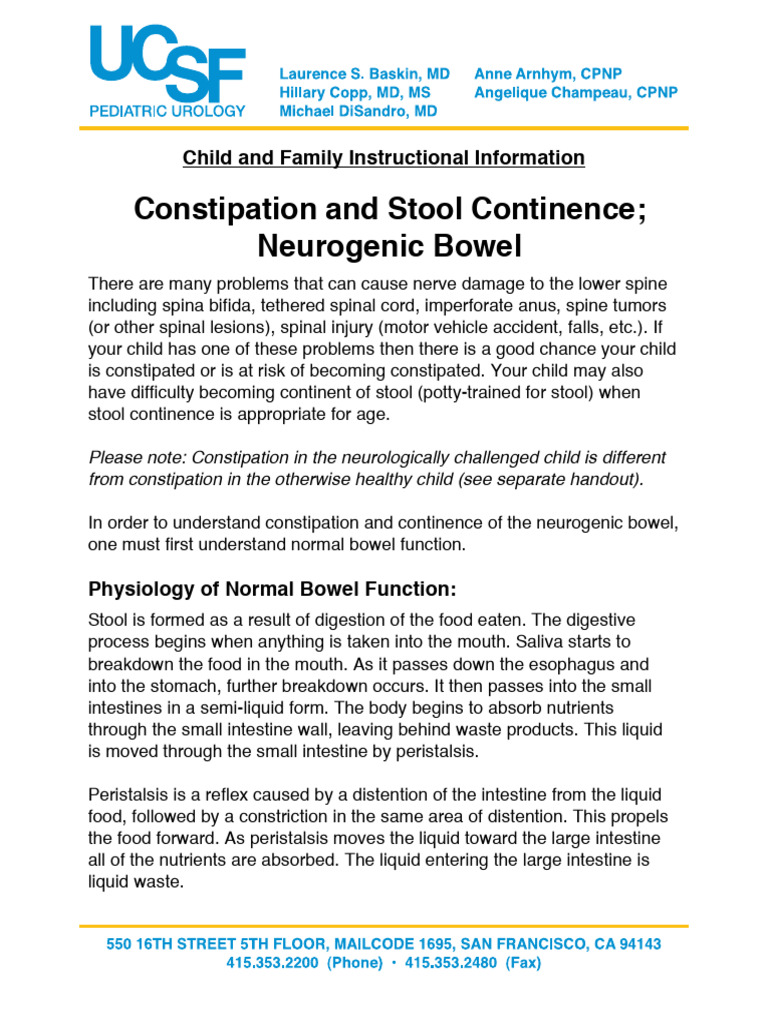 Constipation and Stool Continence Neurogenic Bowel 080615 | PDF ...