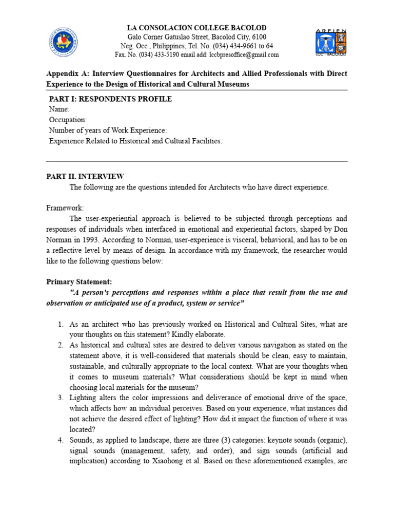 Architect Interview Questionnaire for Museums | PDF | Experience ...