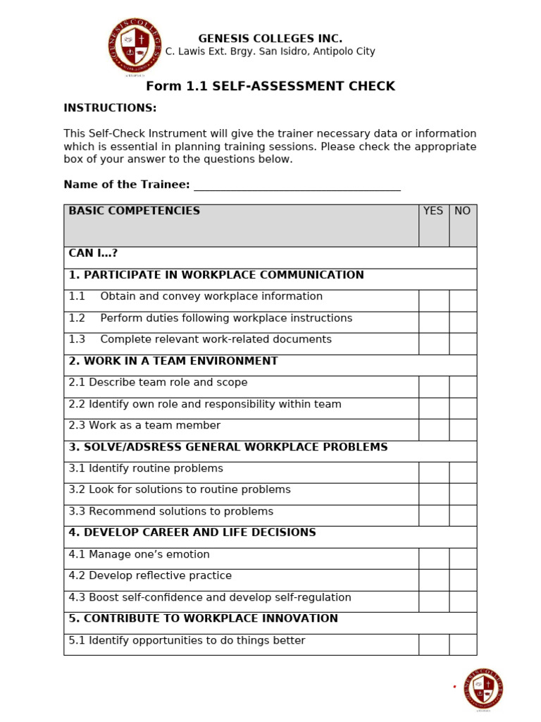 2. Self Assessment Check | PDF | Cakes | Information