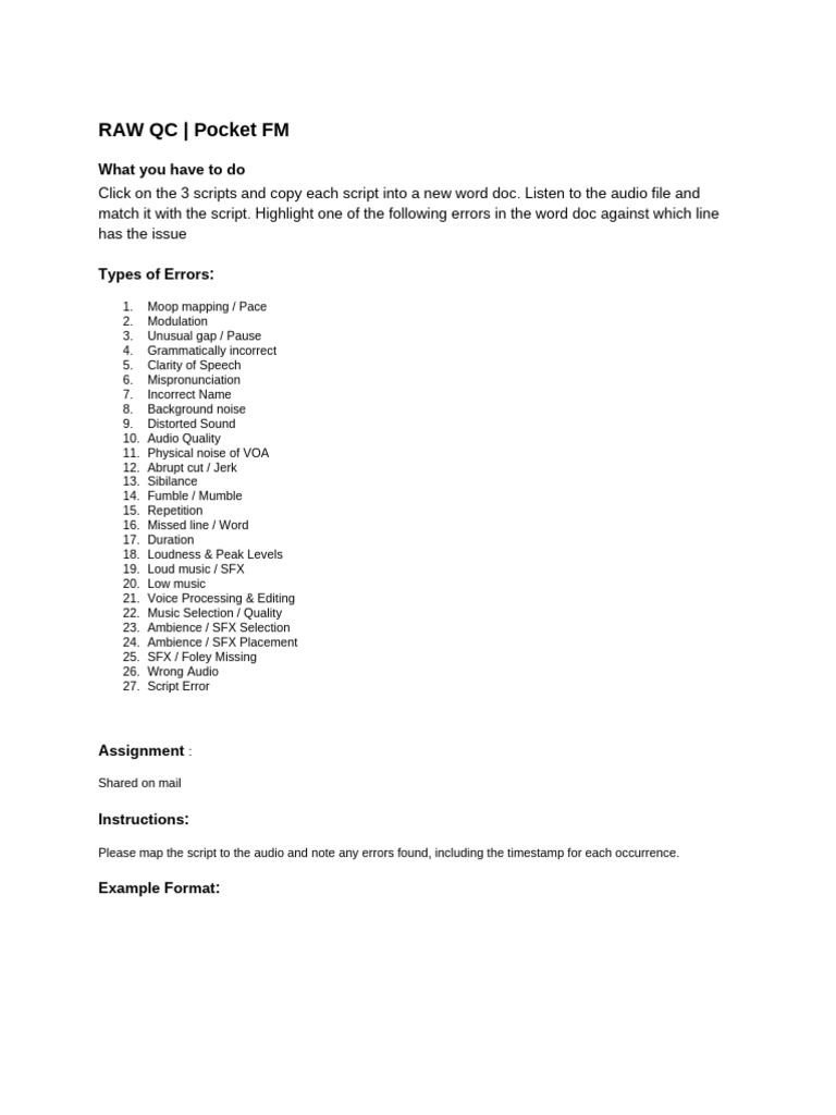 RAW - QC Assignment Sheet | PDF