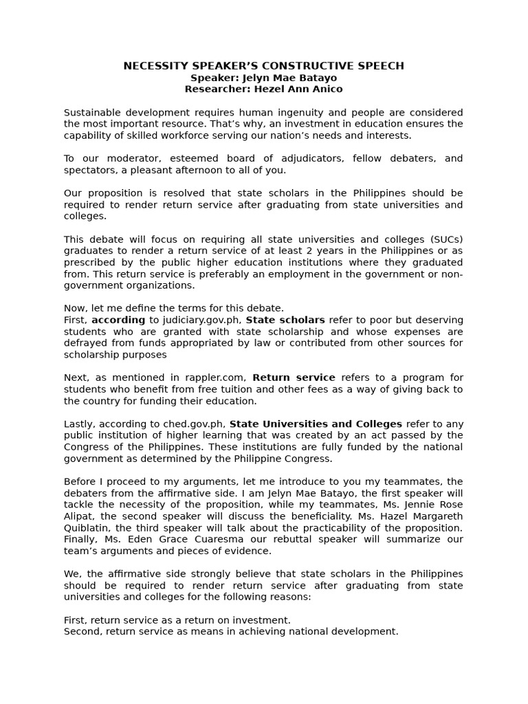 Necessity Speakers Constructive Speech Revised | PDF | Politics