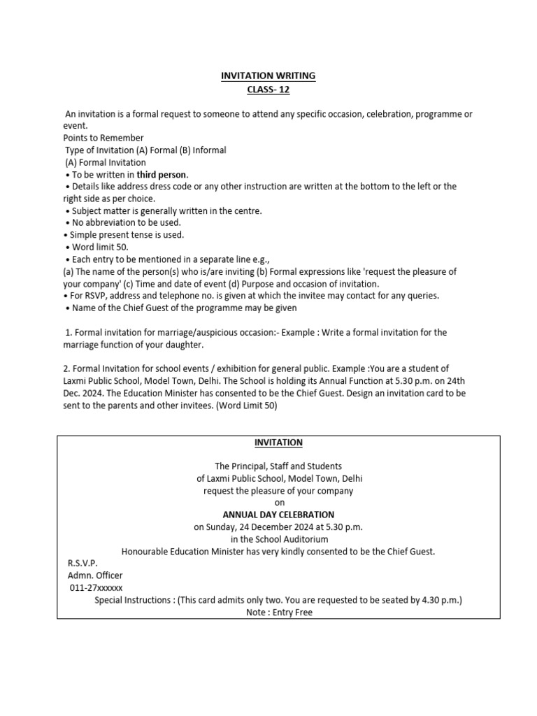 Invitation Writing | PDF | Career & Growth