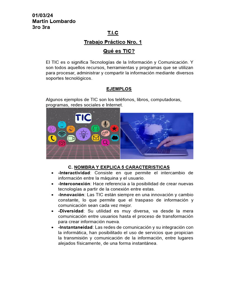 TP1 Tic | PDF | Tecnología de información y comunicaciones | Internet