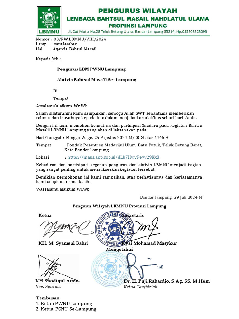 03 Undangan Bahsu LBM PWNU Agustus 25 Finis - 240824 - 074057 | PDF ...