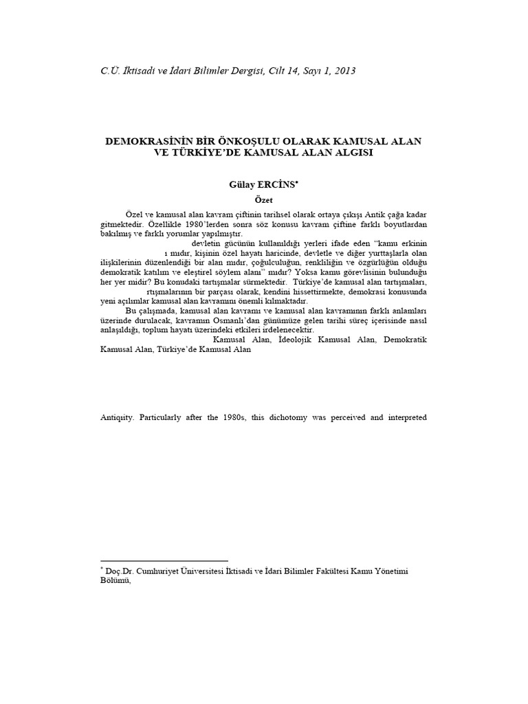 Ercins, G. (2013) - Demokrasinin Bir Önkoşulu Olarak Kamusal Alan Ve Türkiye'de Kamusal Alan ...