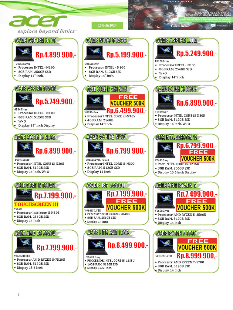 Brosur Acer 15 Juli 2024 | PDF | Intel | Computer Hardware
