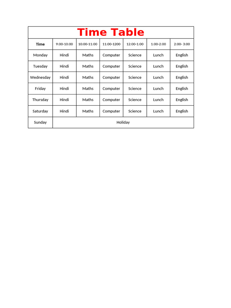 Time Table Experiment | PDF
