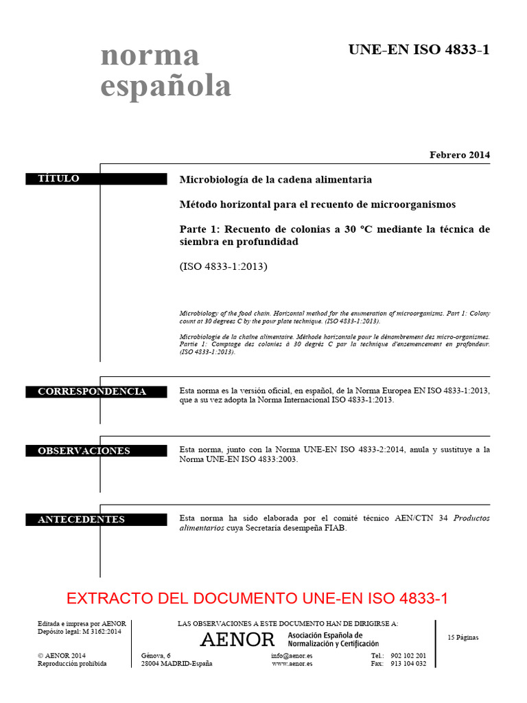 Norma ISO 4833-1: Recuento de Microorganismos | PDF | Alimentos ...