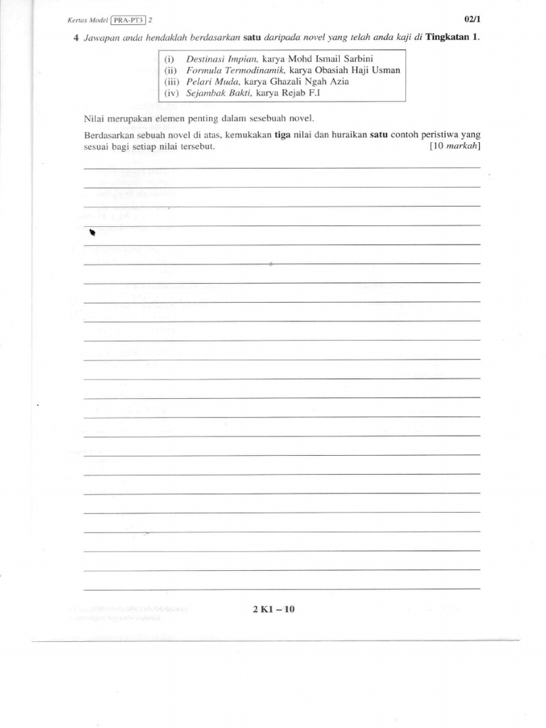 Soalan Novel Tingkatan 1 (Destinasi Impian) 5 November 2024 | PDF