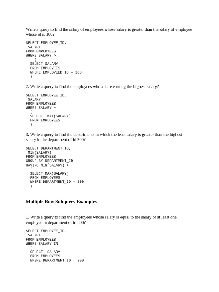Subqueries Qs | PDF | Salary | Data Management