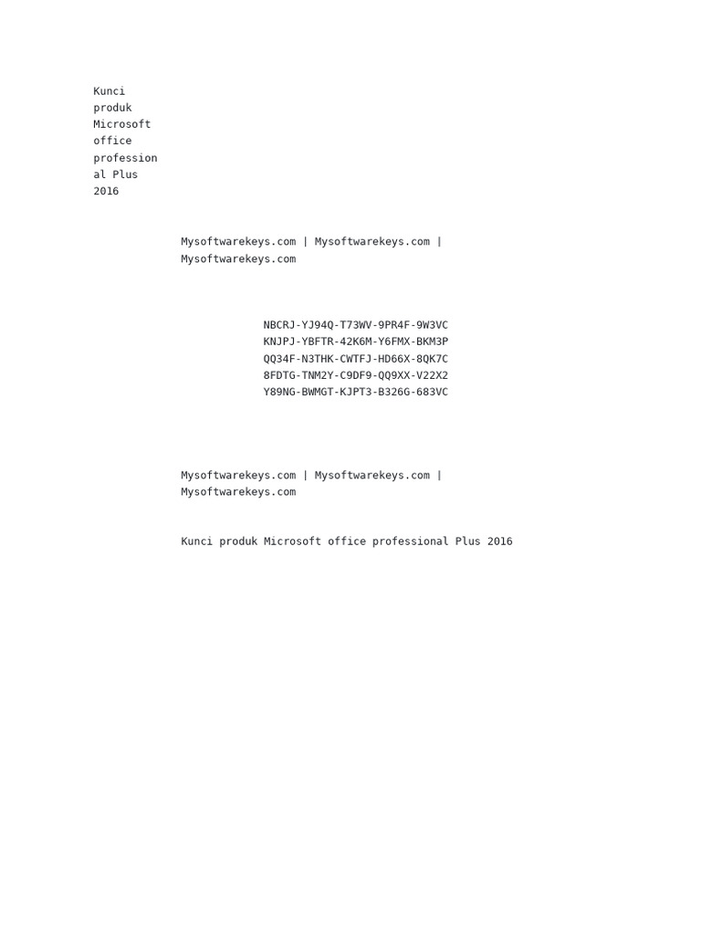 Serial Number Kunci Produk Microsoft Office Professional Plus 2016 | PDF
