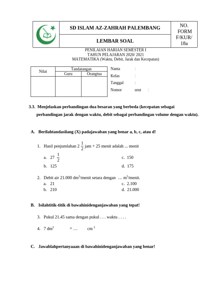 Soal PH Matematika Waktu | PDF