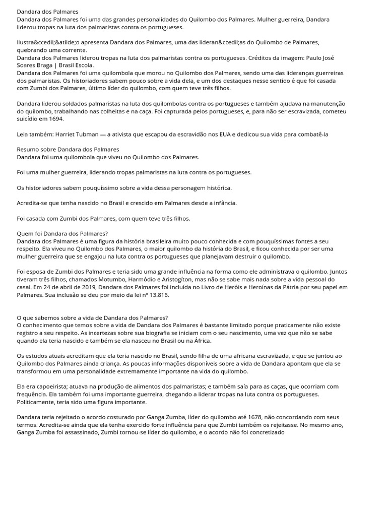 Dandara dos Palmares: Heroína Quilombola | PDF | Brasil