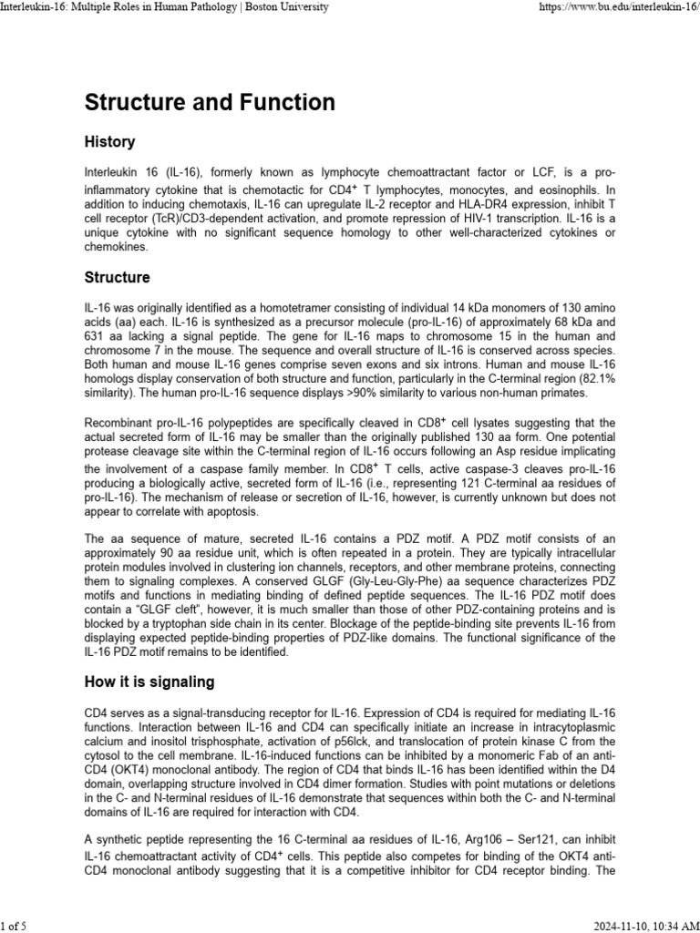 Interleukin-16 - Multiple Roles in Human Pathology - Boston University ...