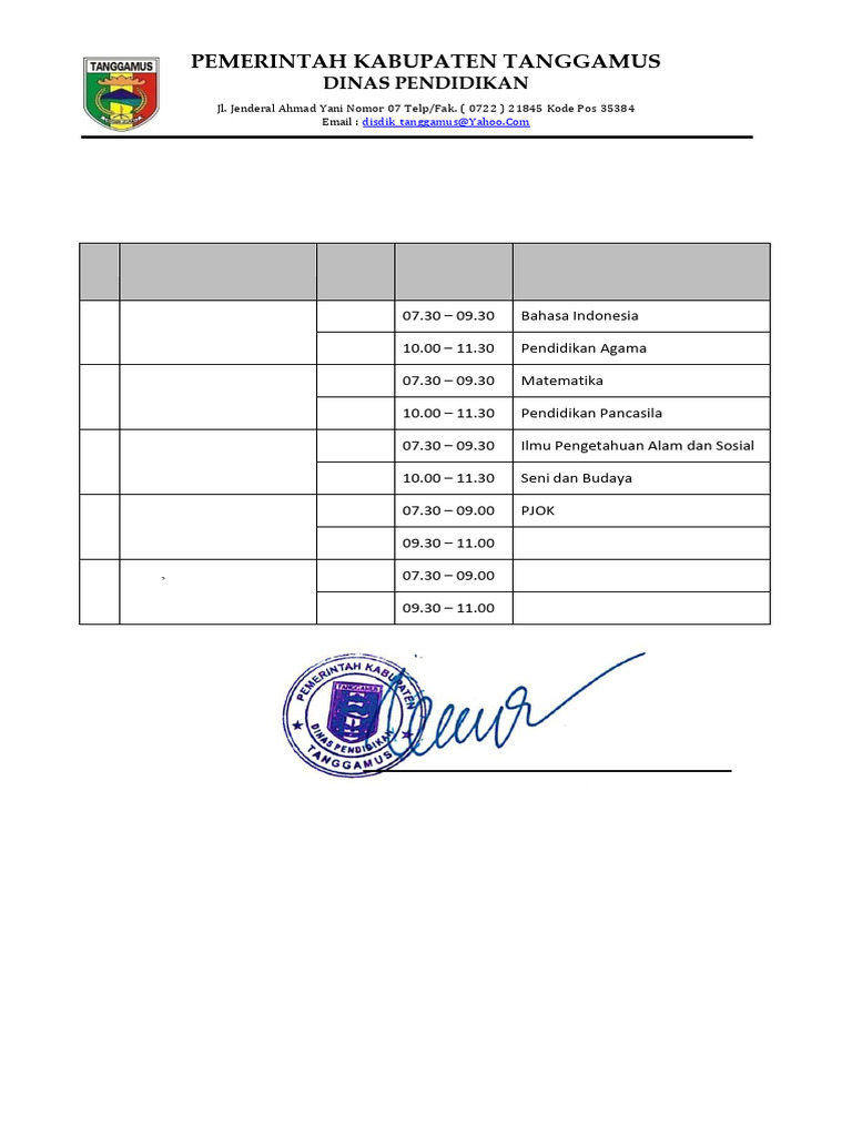 JADWAL PAS GANJIL SD 2024.2025 (Edit) | PDF