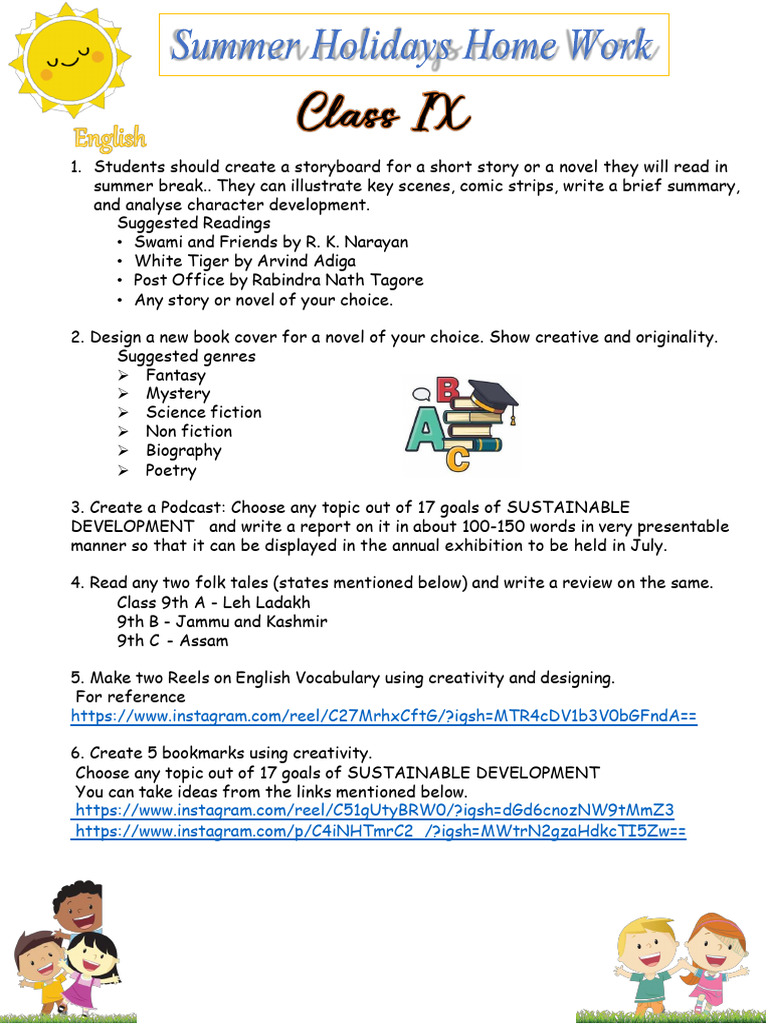 Holidays' HW Class 9 | PDF