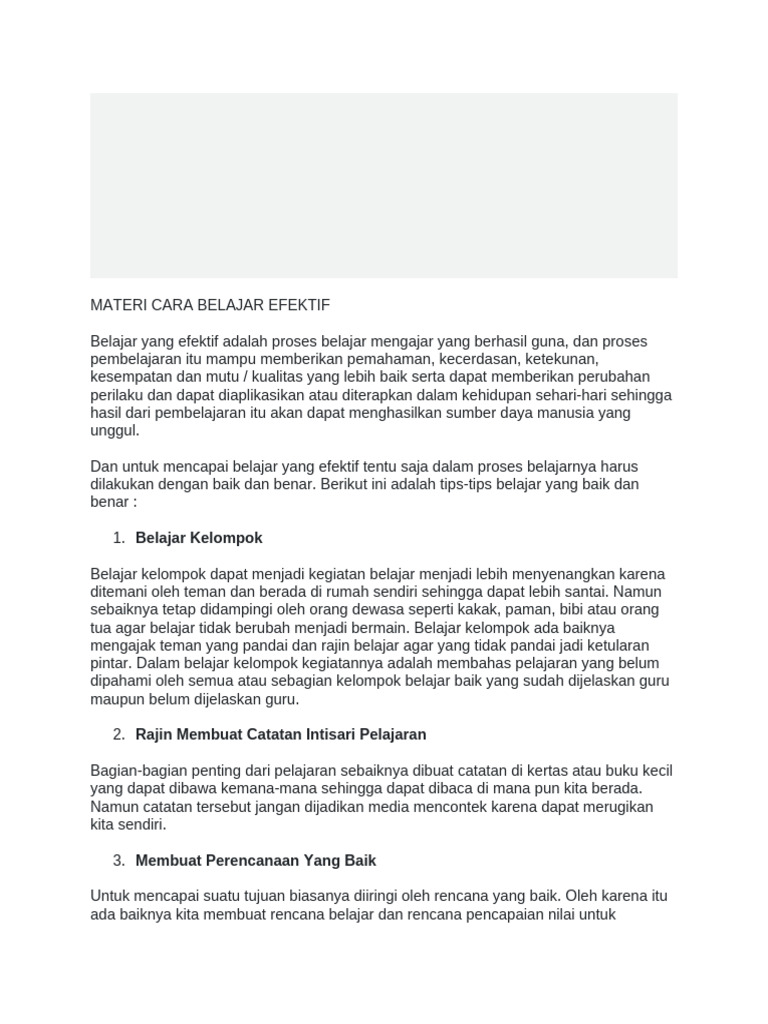 Materi Cara Belajar Efektif | PDF | Karier & Perkembangan | Kesehatan Holistik