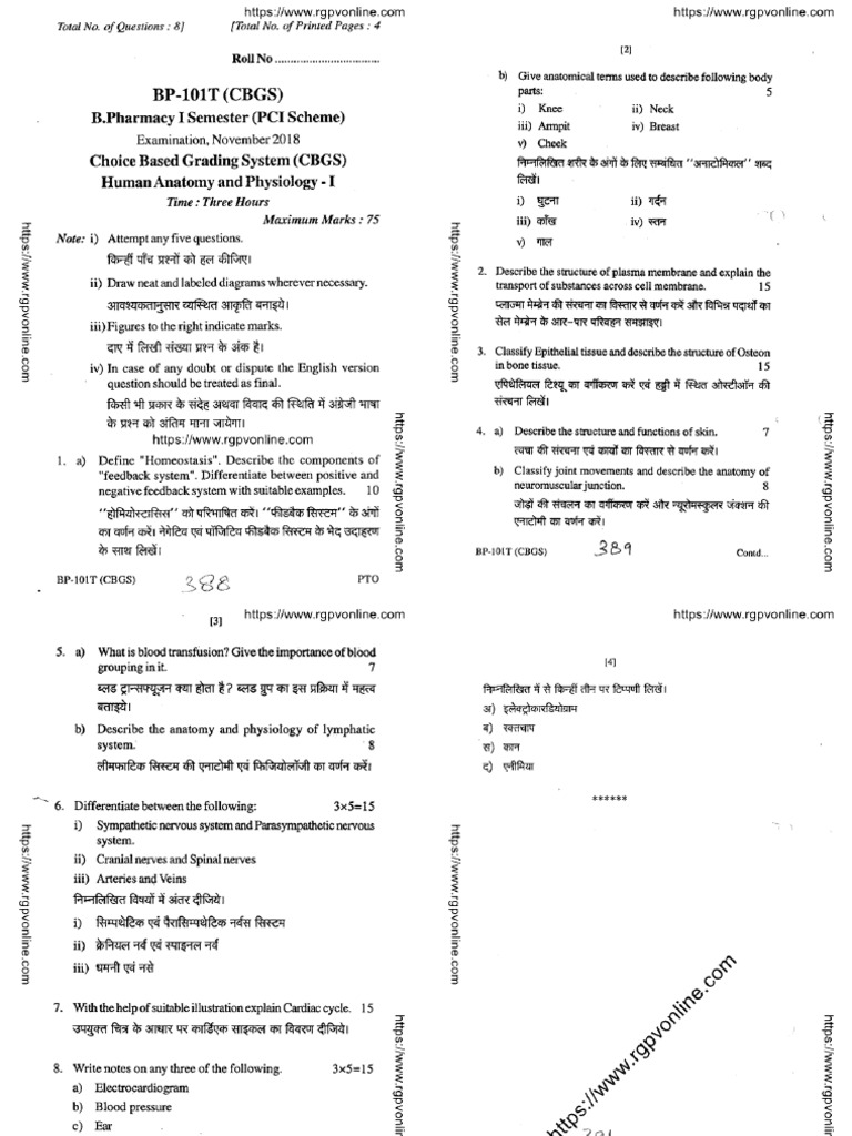 BP 101 T Human Anatomy and Physiology 1 Nov 2018 | PDF