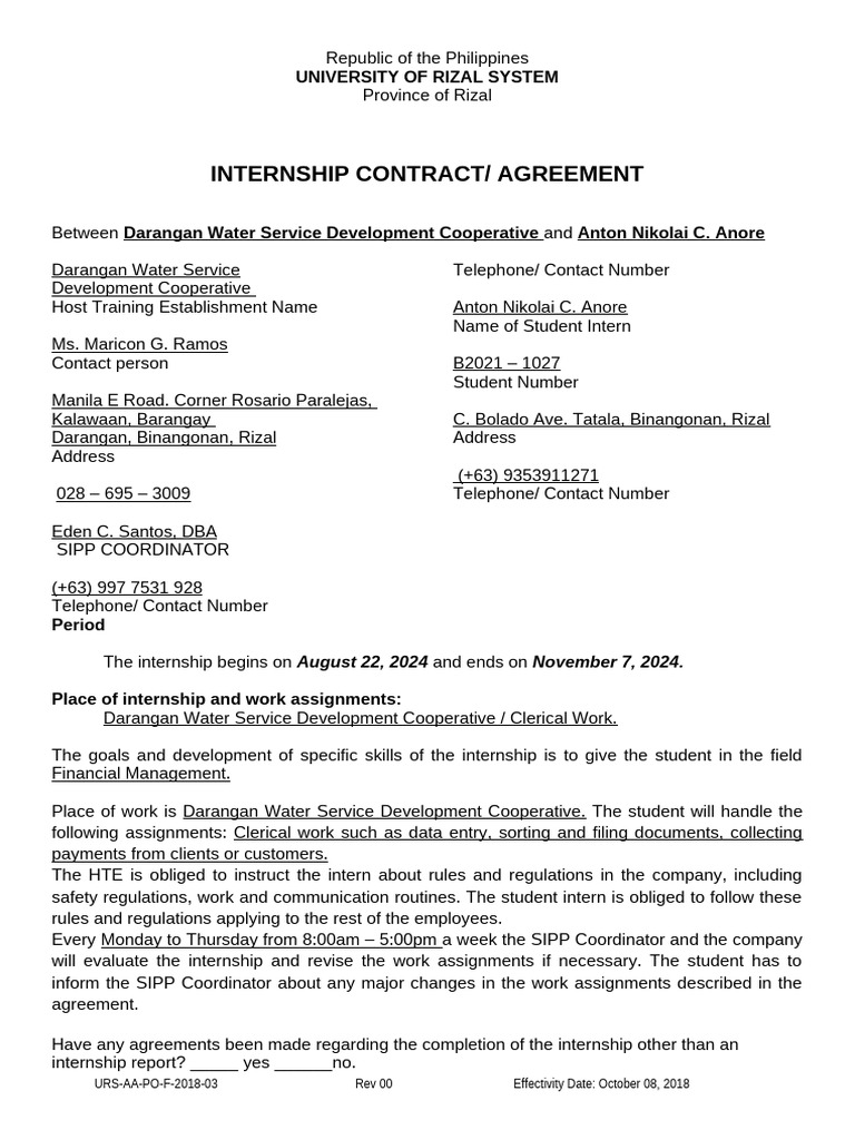 D. INTERNSHIP CONTRACT AGREEMENT | PDF | Business