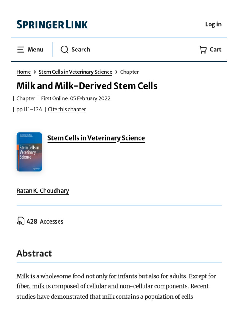 Milk and Milk-Derived Stem Cells - SpringerLink | PDF | Milk | Breast Milk