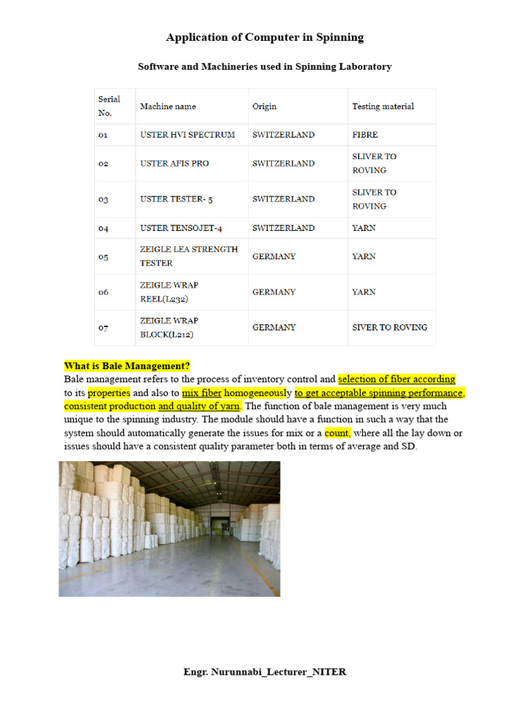 1.bale Management System | PDF | Textiles | Spinning (Textiles)