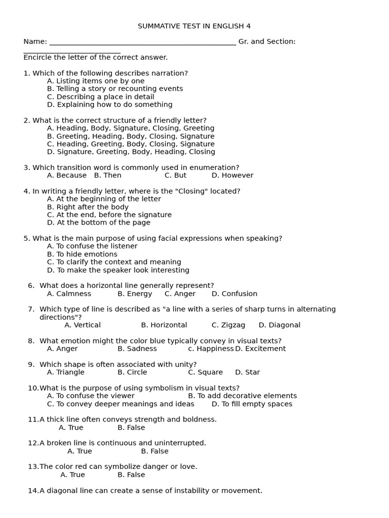 Summative Test in English 4 | PDF