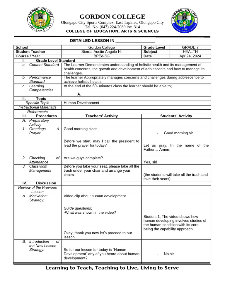 DLP Lesson Plan Human Development | PDF | Adolescence | Learning