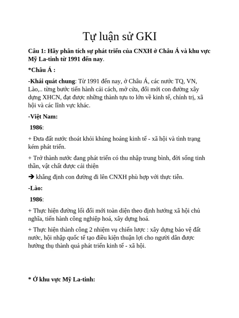 TỰ LUẬN SỬ GK1 11 | PDF