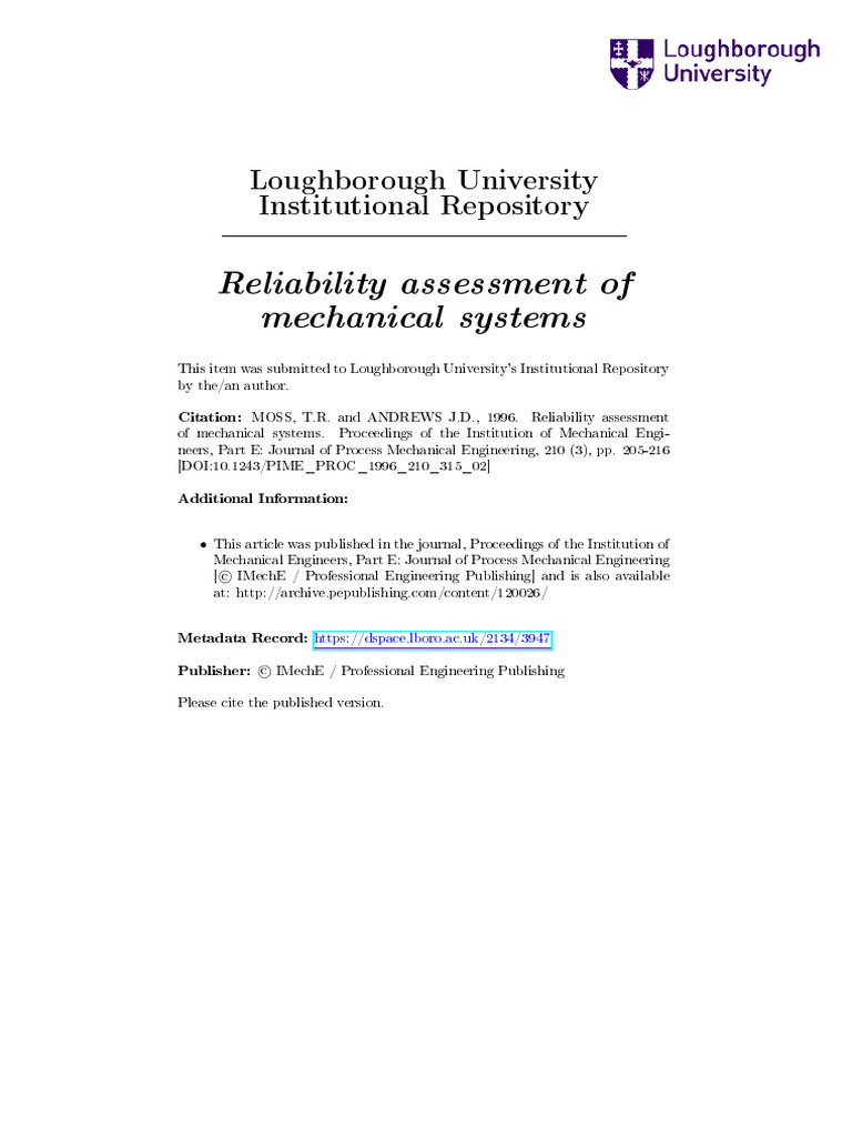 Reliability Assessment of Mechanical Sys | PDF | Reliability ...