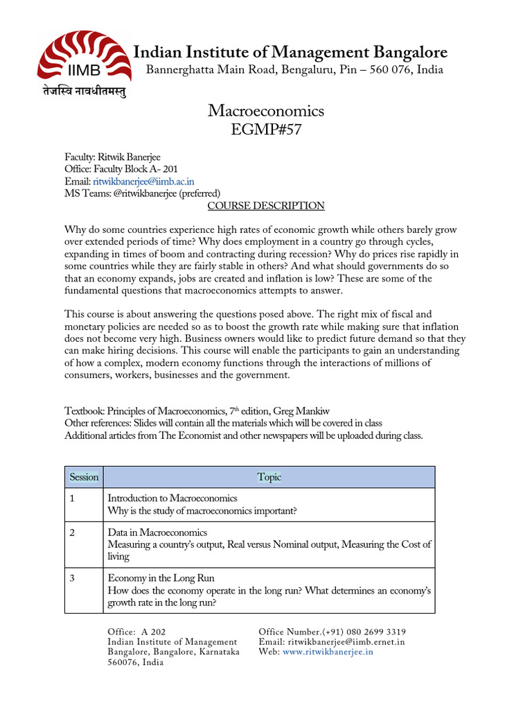 Macroeconomics Course Overview at IIMB | PDF | Macroeconomics | Inflation