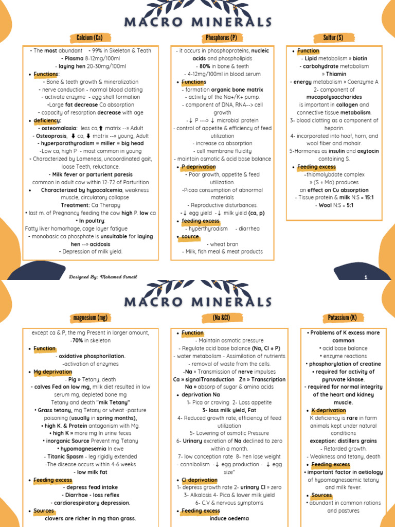 Macro minerals | PDF | Metabolism | Calcium