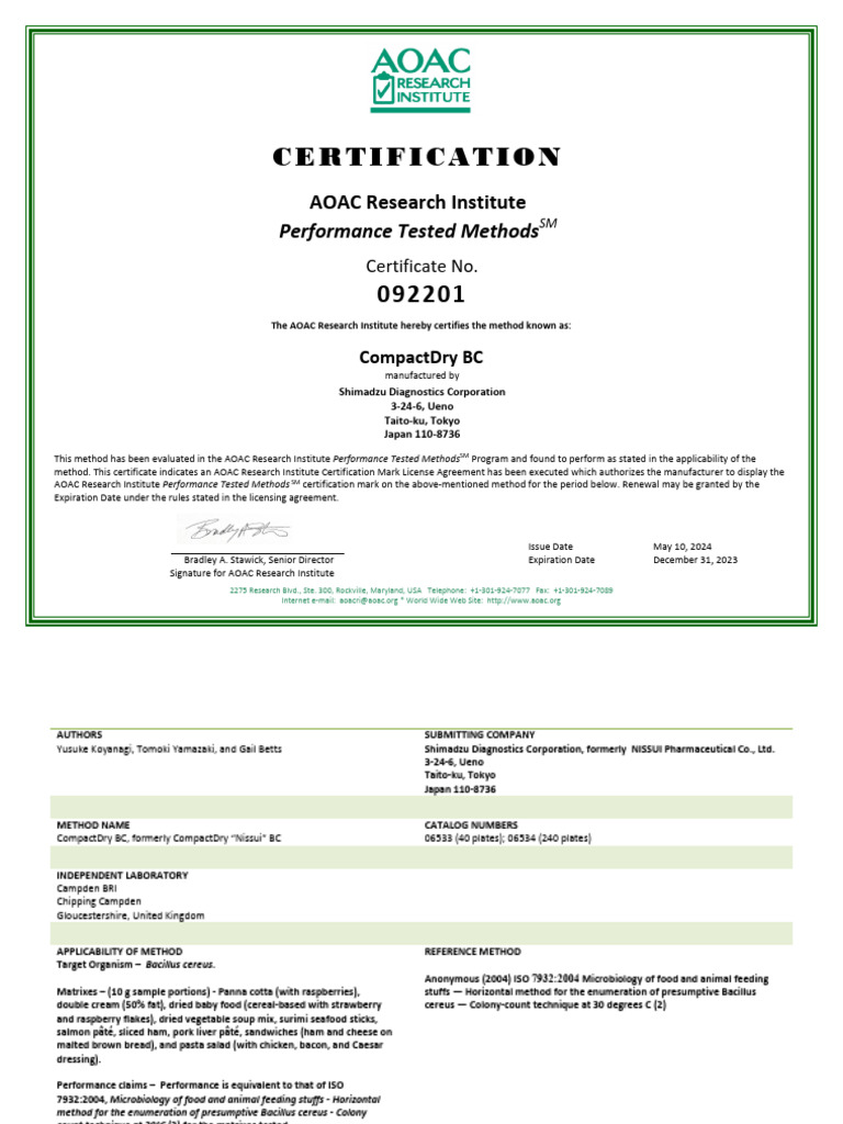 Bacillus Cereus - AOAC Research Institute Performance Tested Method ...