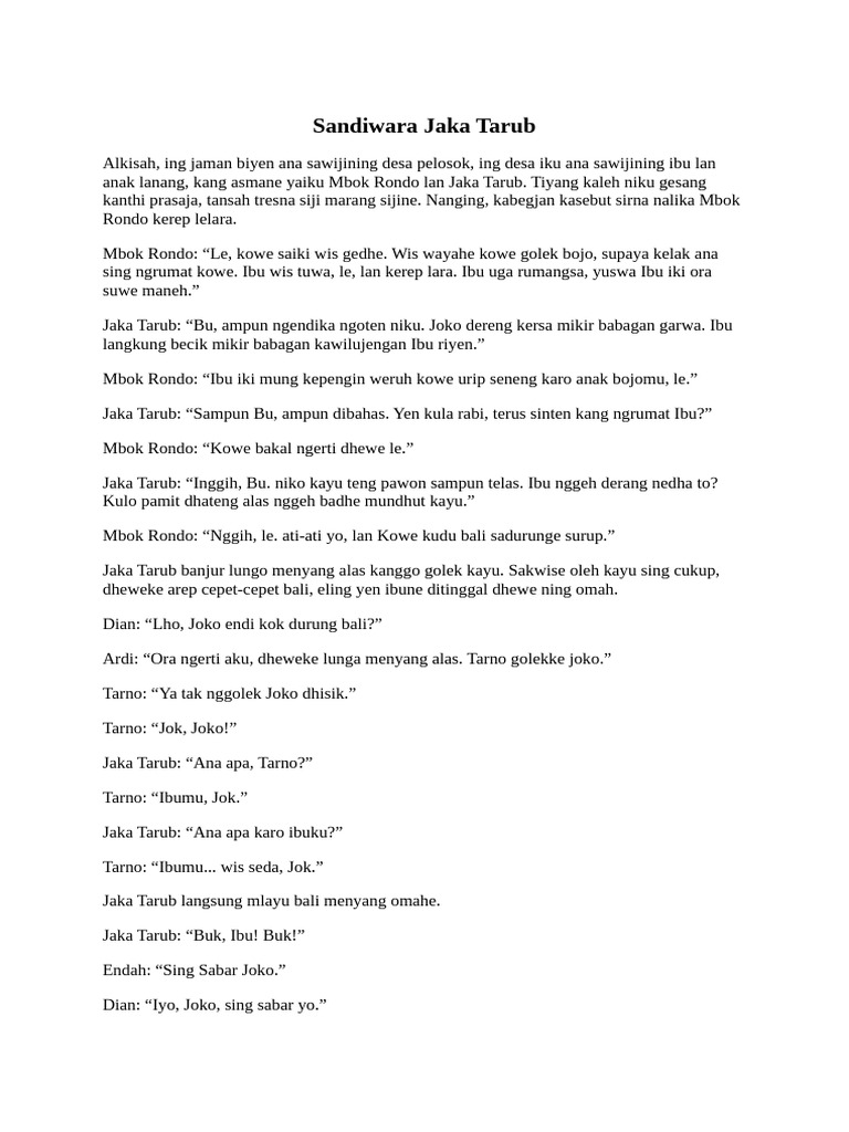 Sandiwara Jaka Tarub | PDF