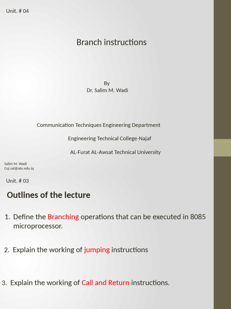 Unit 4 Branch Instructions | PDF | Central Processing Unit | Control Flow