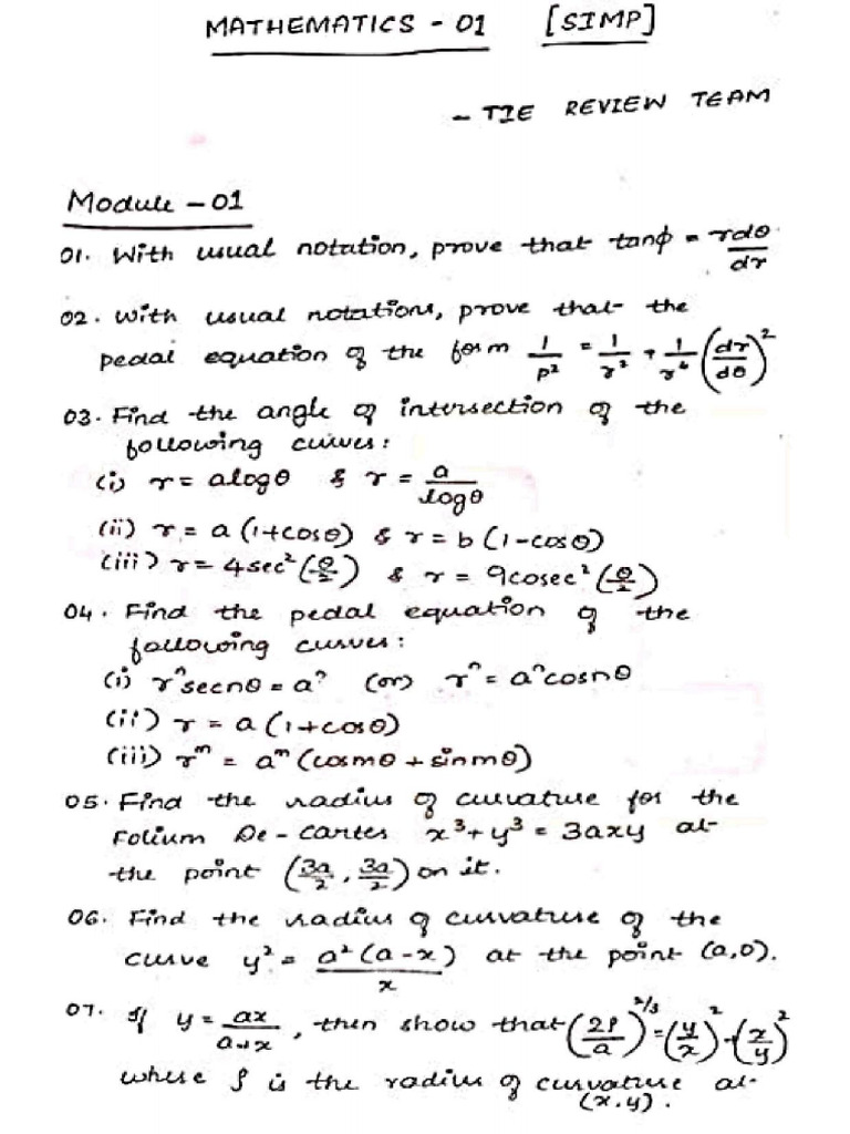 Most Important Questions of Mathematics M 1 1ST Sem | PDF