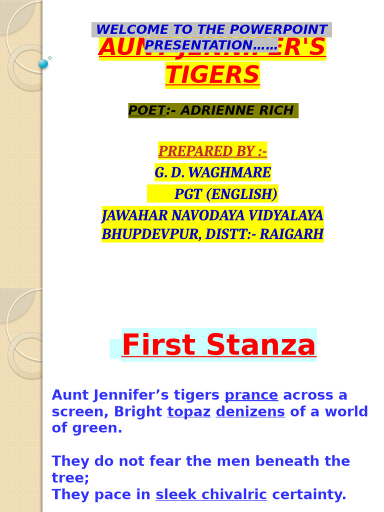 Aunt Jennifer's Tigers | PDF | Art | Poetry