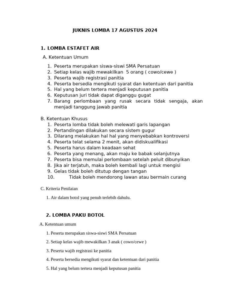 Juklak Juknis Lomba 17 Agustus | PDF