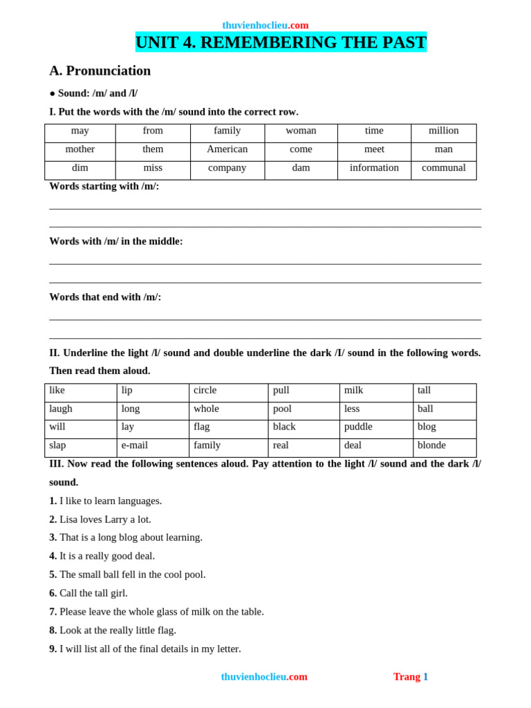 Bai Tap Tang Cuong Anh 9 Global Unit 4 REMEMBERING THE PAST | PDF ...