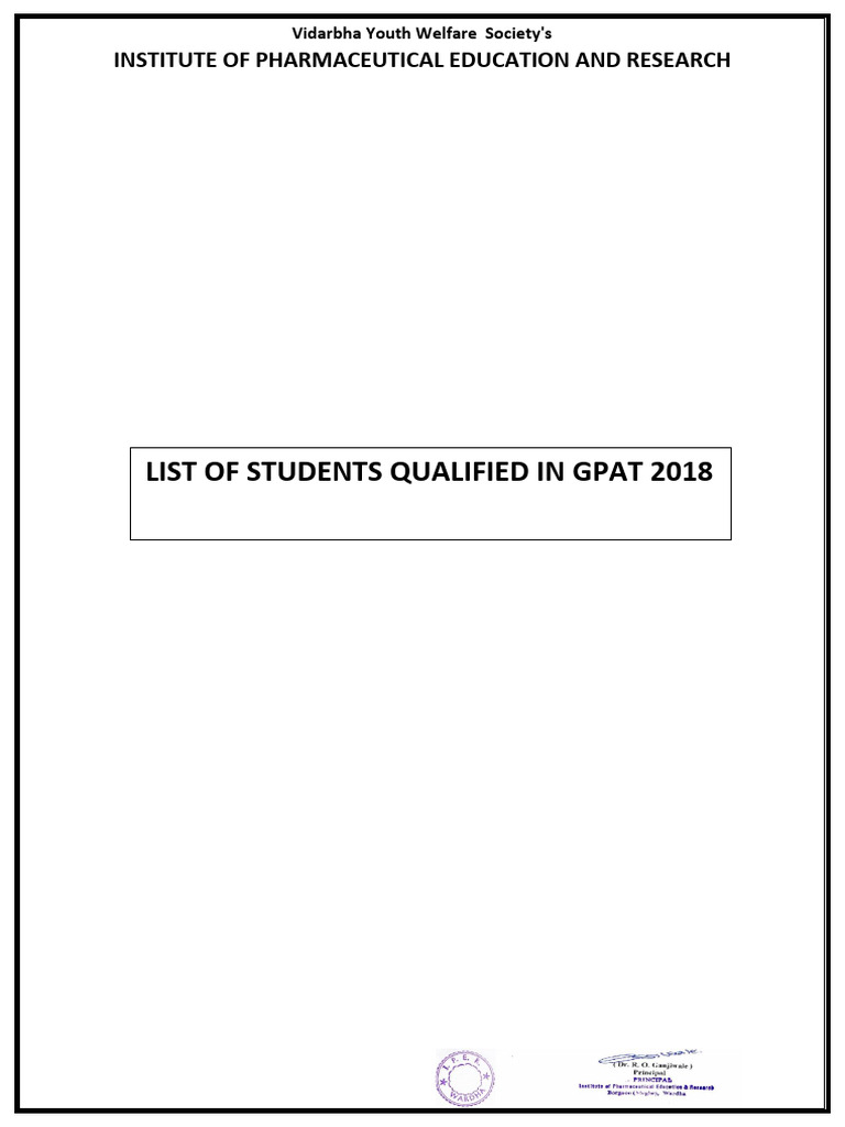 GPAT 2018 Qualifiers List | PDF | Educational Assessment And Evaluation | Higher Education