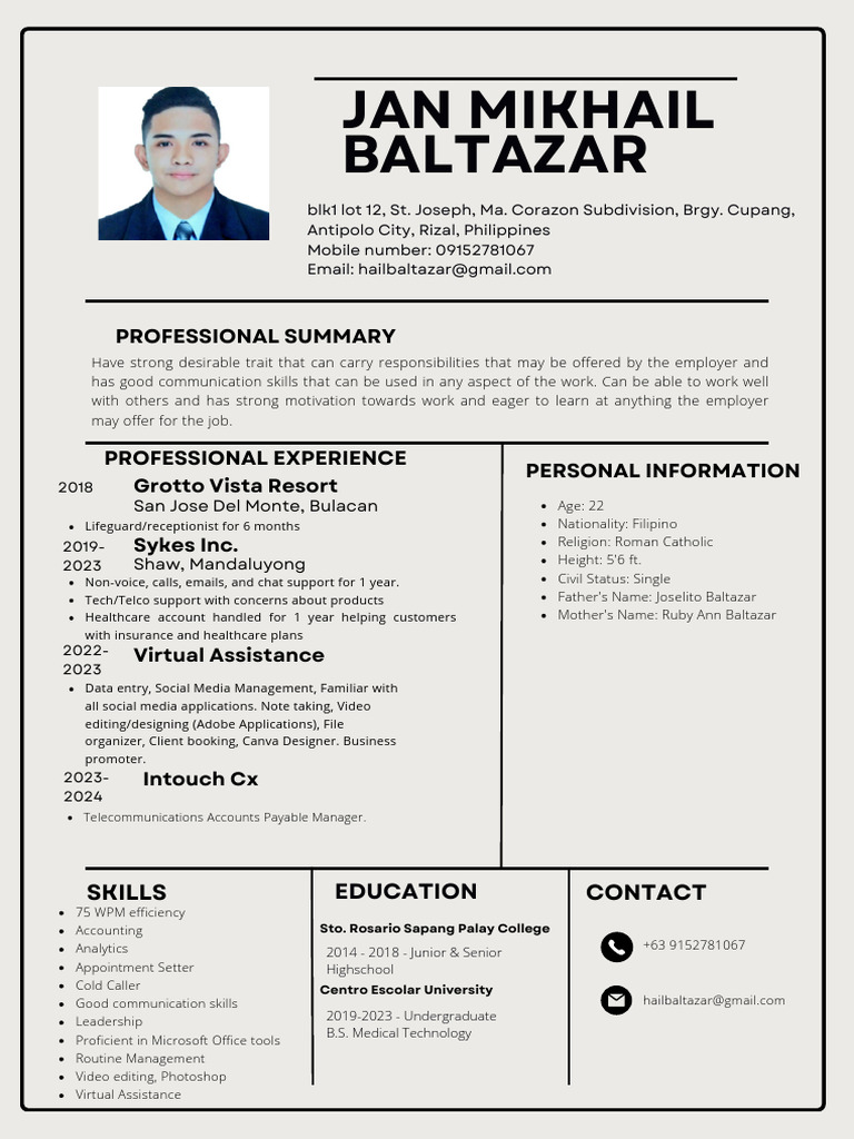Jan Mikhail Baltazar Resume | PDF | Computing